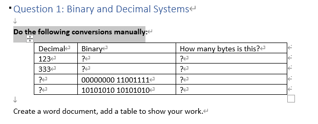 Solved Question 1: Binary and Decimal Systems Do the | Chegg.com