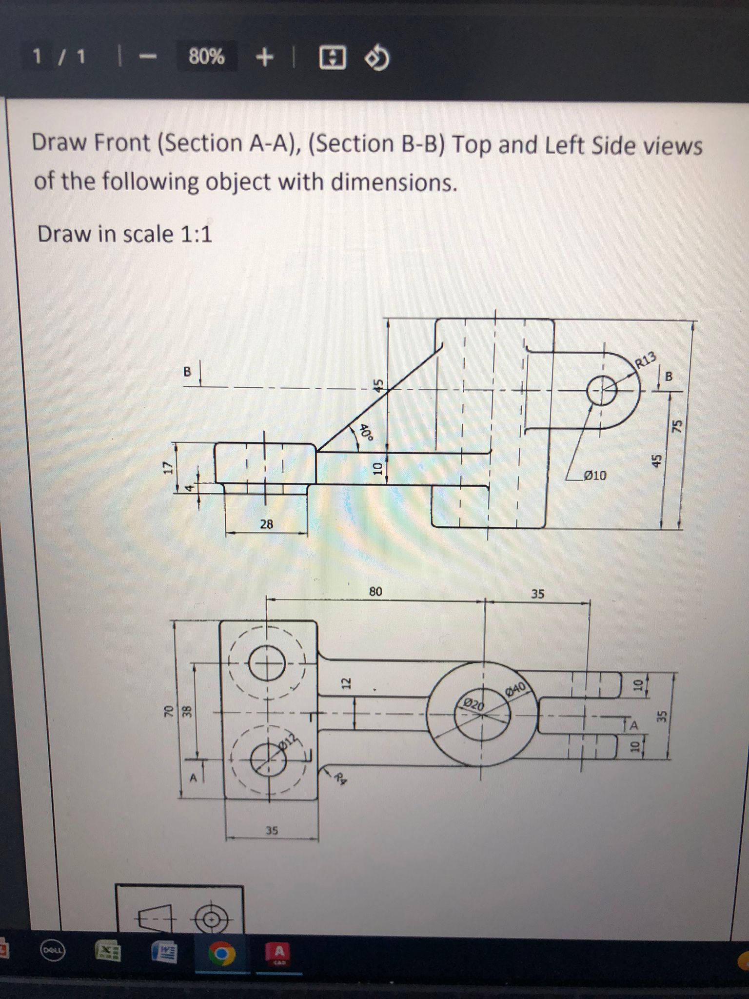 Solved Draw Front (Section A-A), (Section B-B) Top and Left | Chegg.com