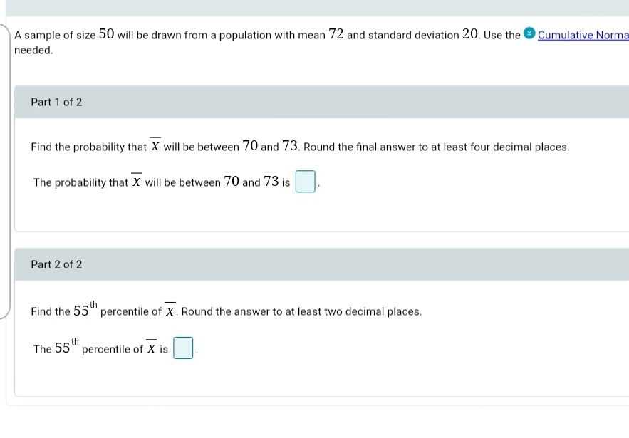Solved Cumulative Norma A sample of size 50 will be drawn | Chegg.com