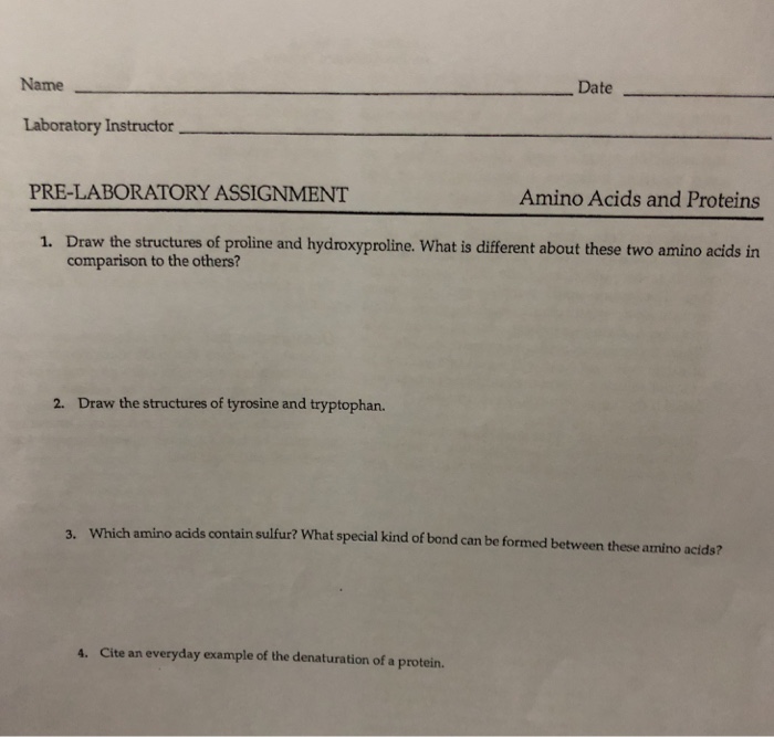 Solved Name Date Laboratory Instructor PRE-LABORATORY | Chegg.com