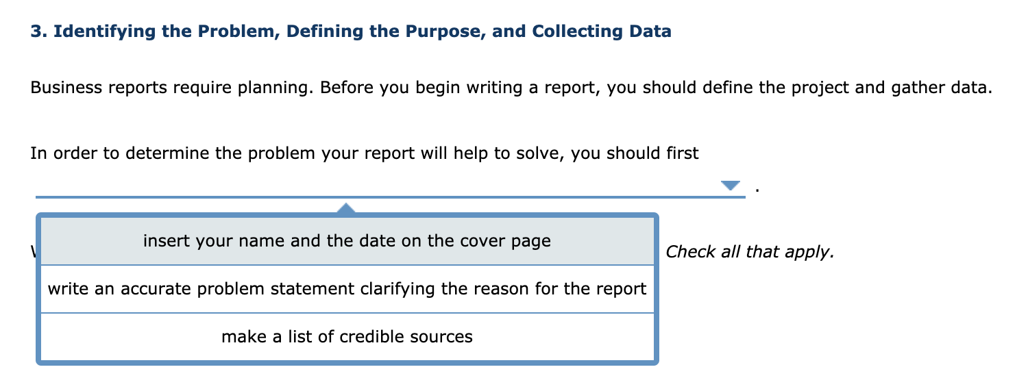 Solved 3. Identifying the Problem, Defining the Purpose, and | Chegg.com