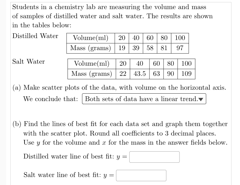 Students in a chemistry lab are measuring the volume | Chegg.com
