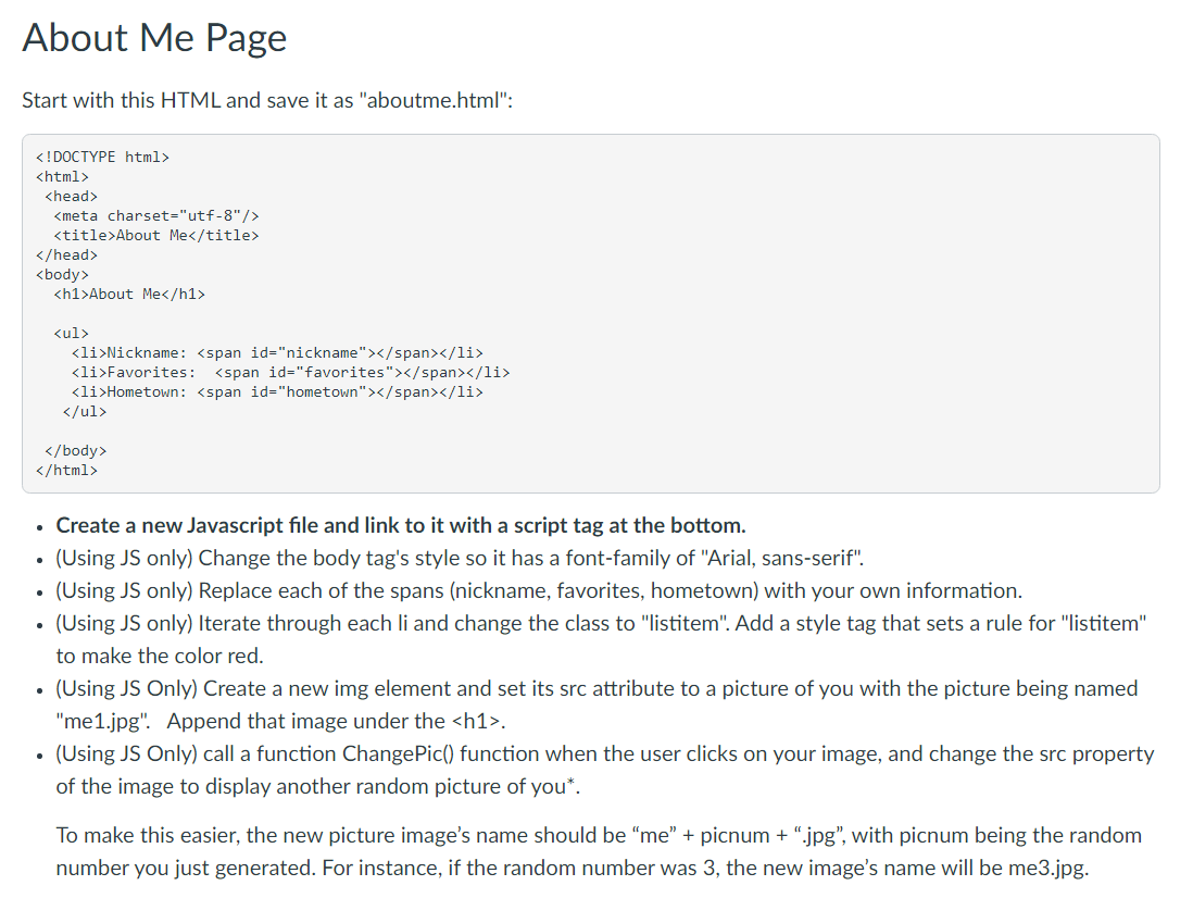 Solved About Me Page Start with this HTML and save it as | Chegg.com