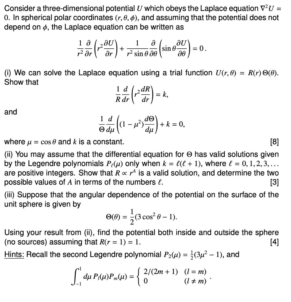 Solved Consider a three-dimensional potential U which obeys | Chegg.com