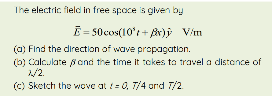Solved The electric field in free space is given by Ē = 50 | Chegg.com