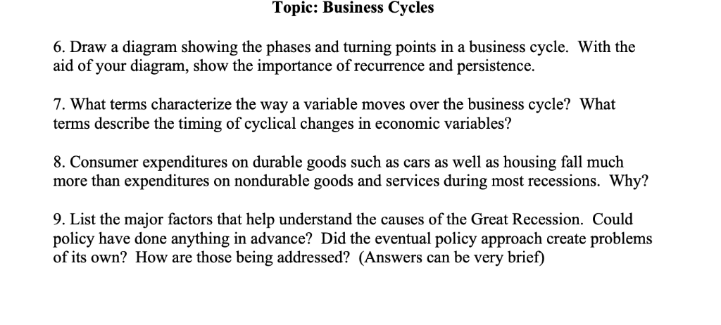 Solved Topic: Business Cycles 6. Draw a diagram showing the | Chegg.com