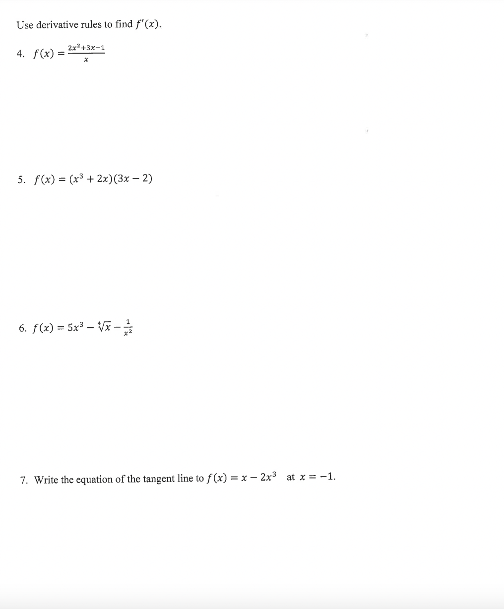 Solved Use derivative rules to find f′(x) 4. f(x)=x2x2+3x−1 | Chegg.com