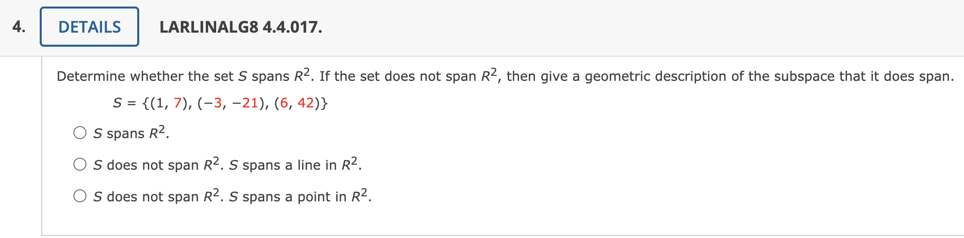 Solved Determine whether the set S spans R2. If the set does | Chegg.com