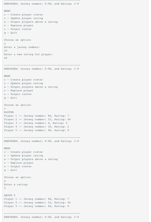 Solved c - Create player roster Asks the user for the number | Chegg.com