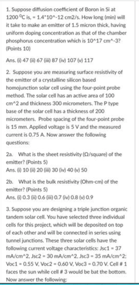 Solved 1. Suppose diffusion coefficient of Boron in Si at | Chegg.com