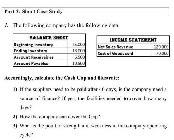 Solved 1. The following company has the following data: | Chegg.com