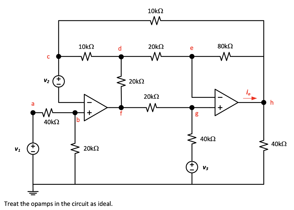 Solved 10kΩ 10kΩ d 20kΩ e - 80kΩ - V2 20kΩ 15 20kΩ h a + + g | Chegg.com