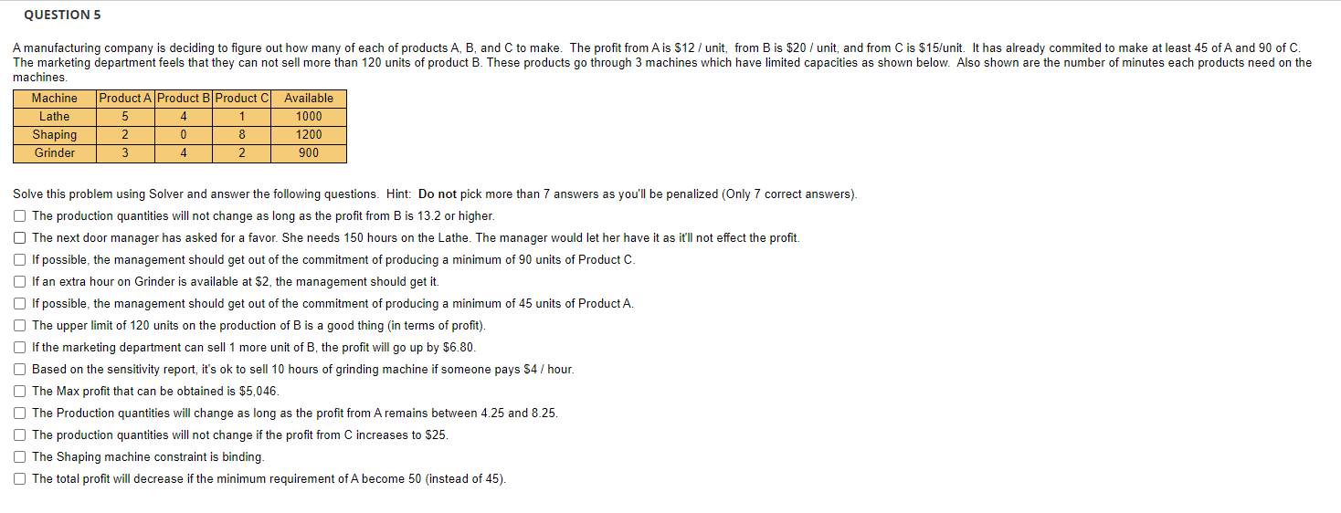Solved machines. Solve this problem using Solver and answer | Chegg.com
