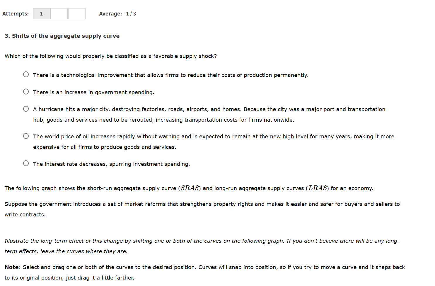 Solved Attempts: 1 Average: 1/3 3. Shifts of the aggregate | Chegg.com