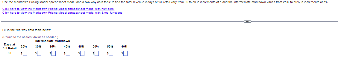 Solved Click here to view the Markdown Pricing Model | Chegg.com