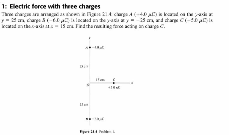 Solved 1: Electric force with three charges Three charges | Chegg.com