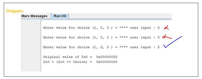 Solved write assembly code MIP The user is shown 3 options | Chegg.com