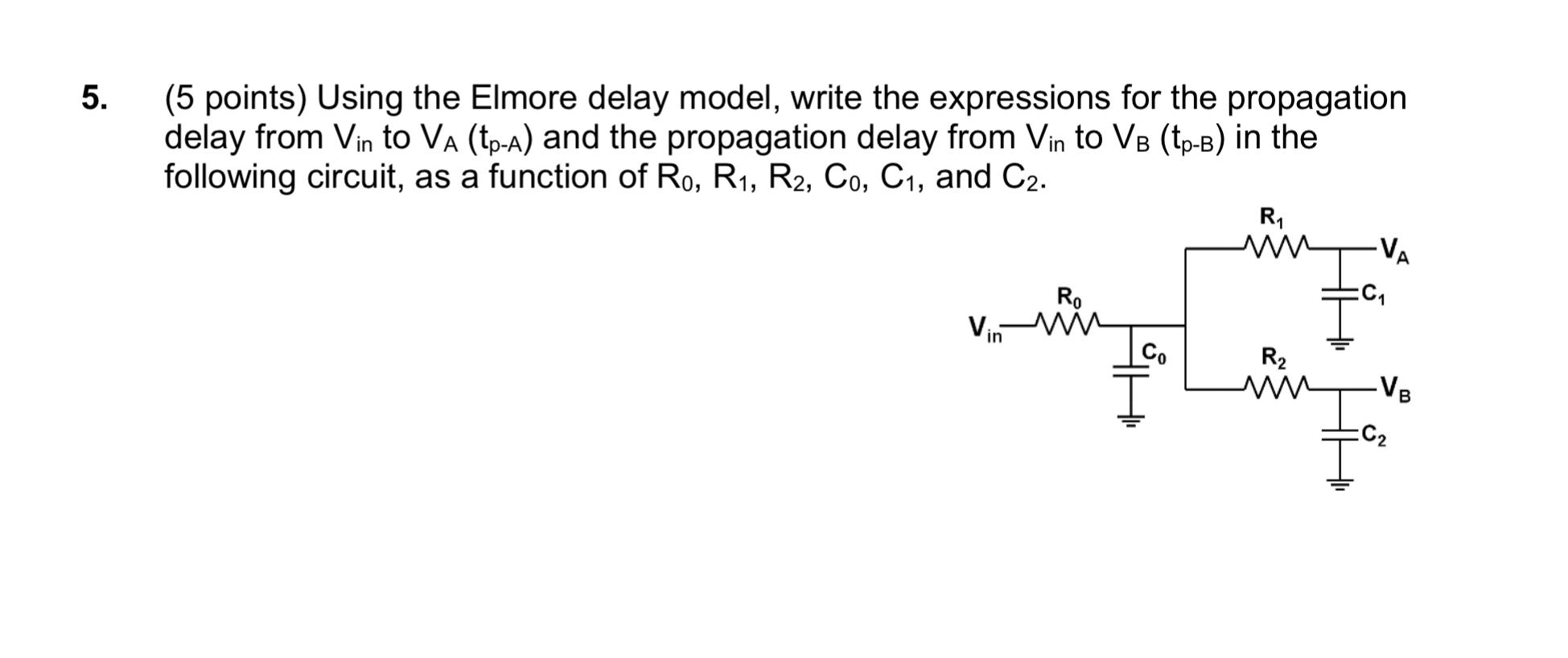 Solved 5. (5 points) Using the Elmore delay model, write the | Chegg.com