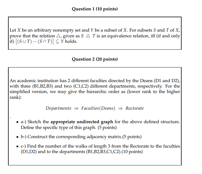 Question 1 (10 points) Let X be an arbitrary nonempty | Chegg.com