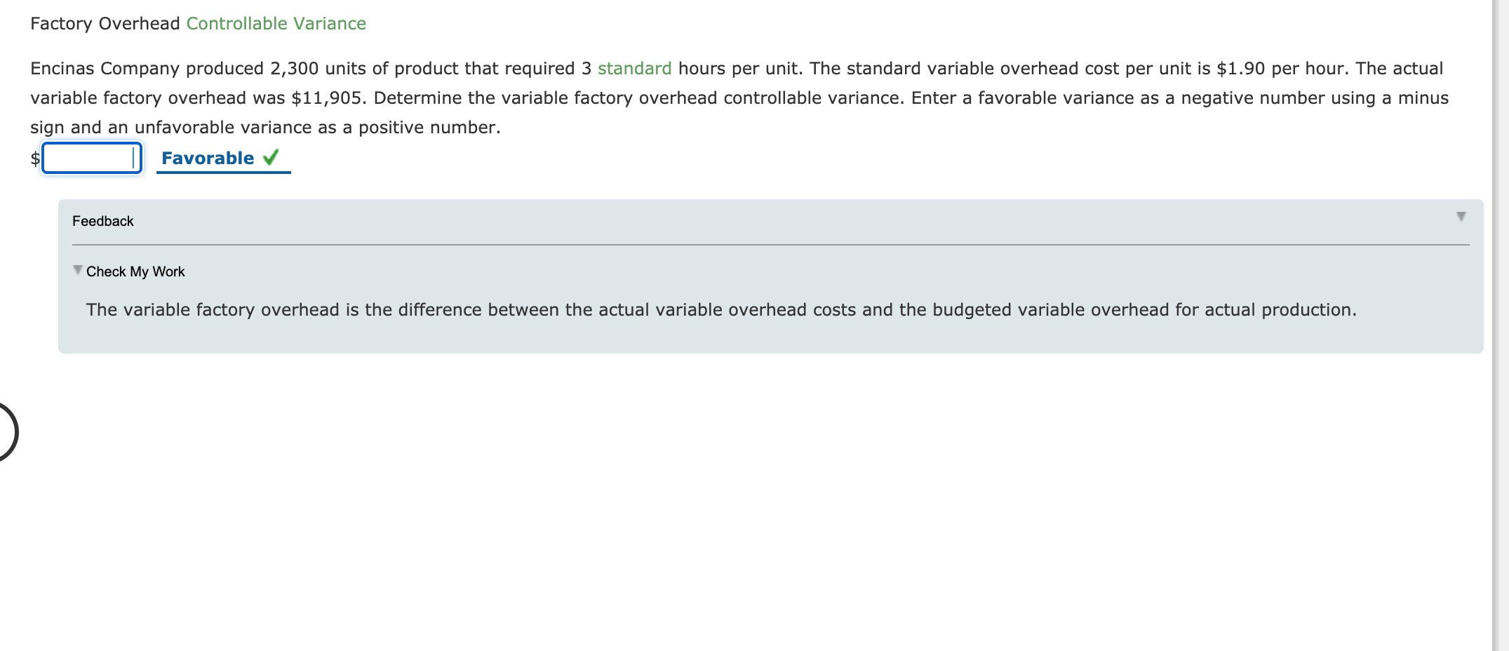 Solved Factory Overhead Controllable Variance Encinas | Chegg.com