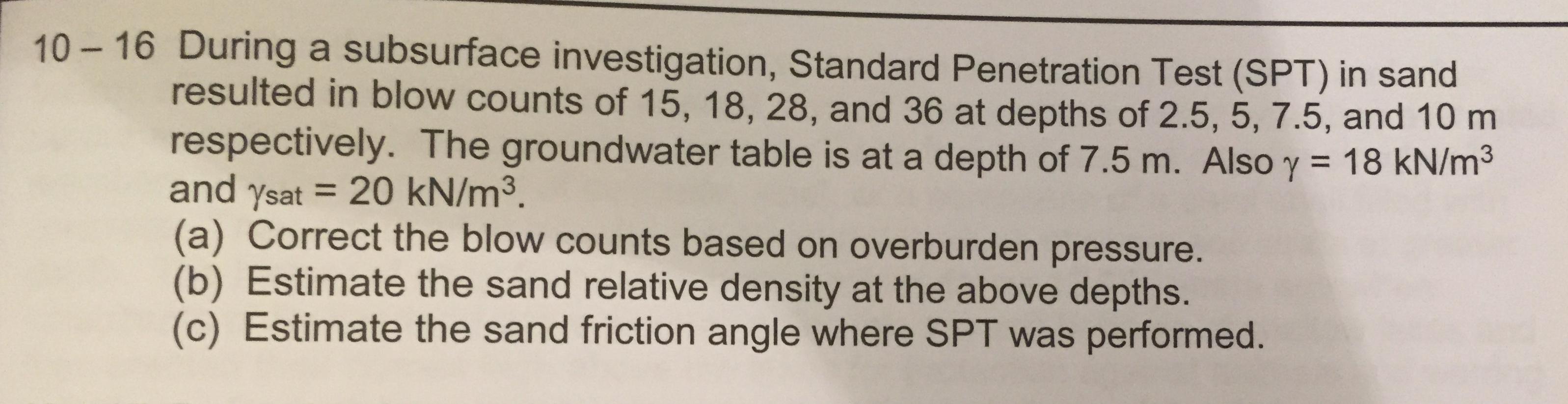 Solved 10 - 16 During a subsurface investigation, Standard | Chegg.com