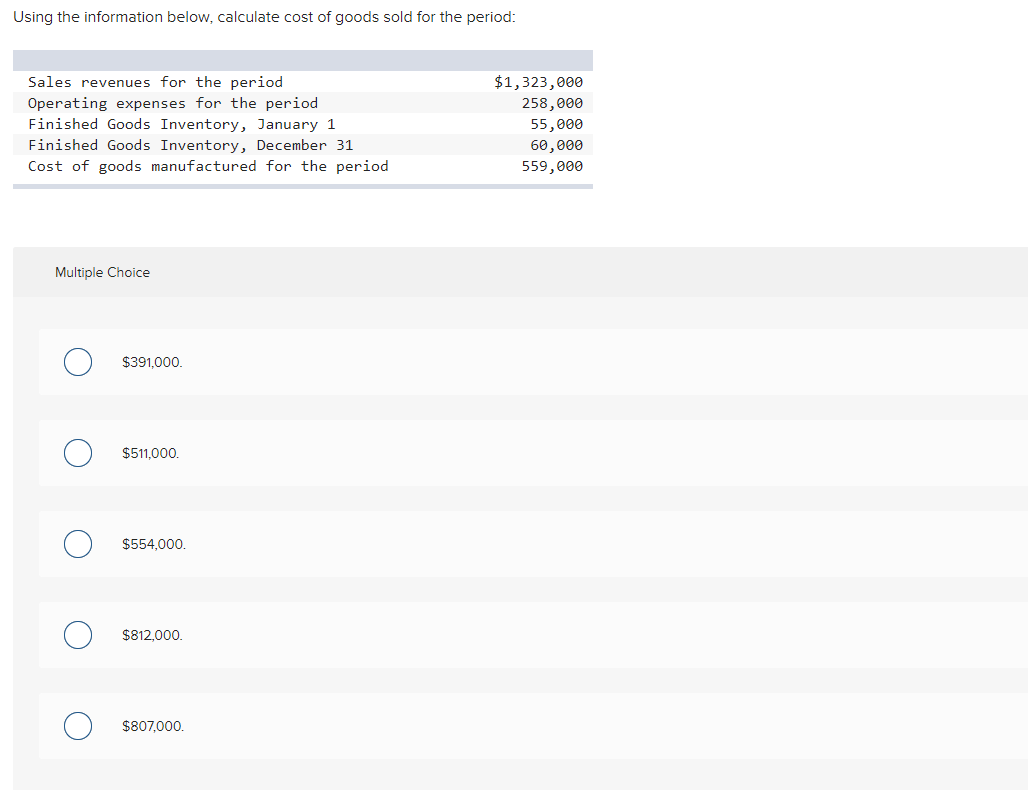 Solved Using the information below, calculate cost of goods | Chegg.com