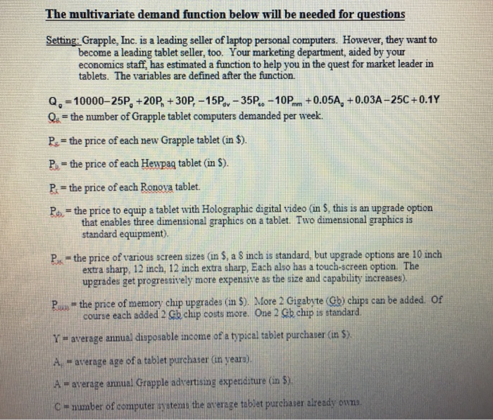 Solved The multivariate demand function below will be needed | Chegg.com