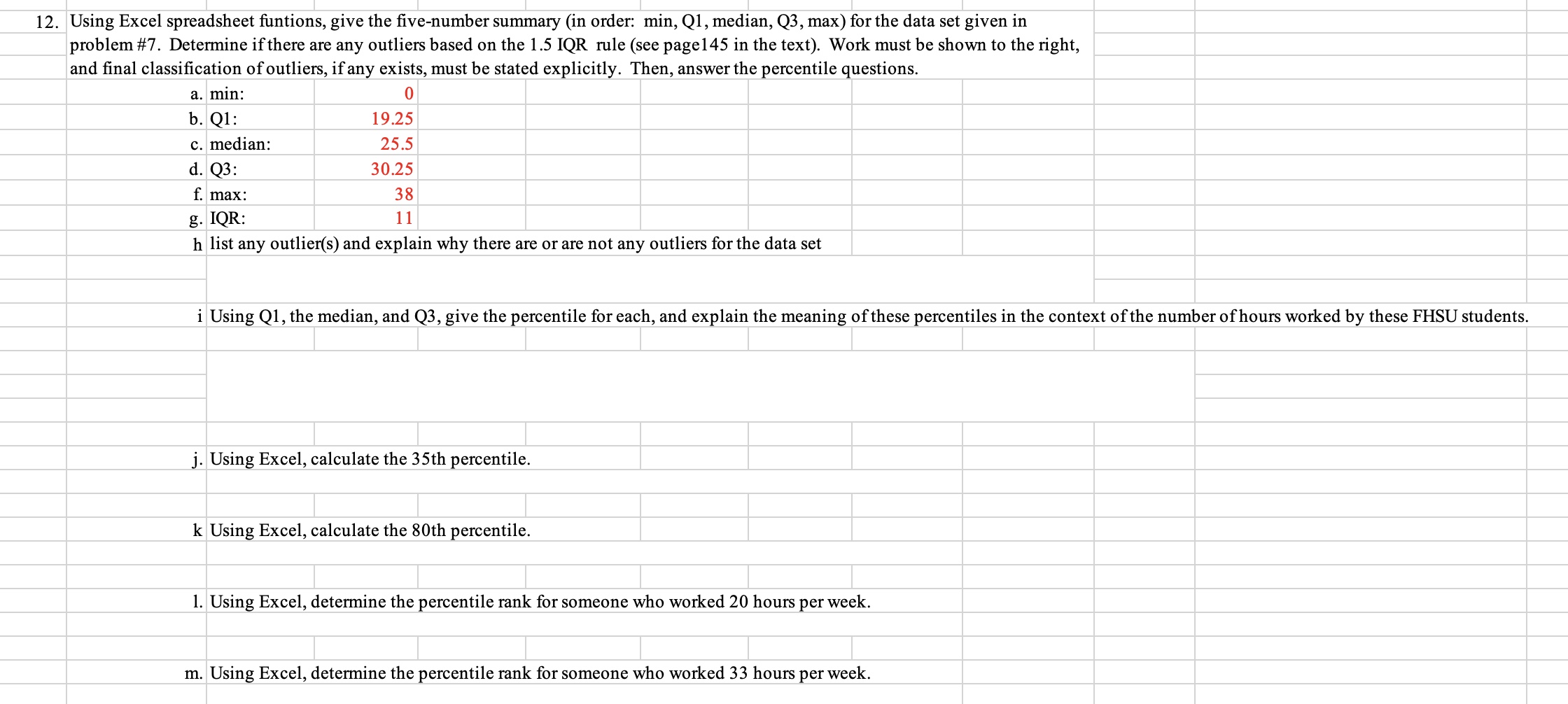 Solved 12 Using Excel Spreadsheet Funtions Give The 