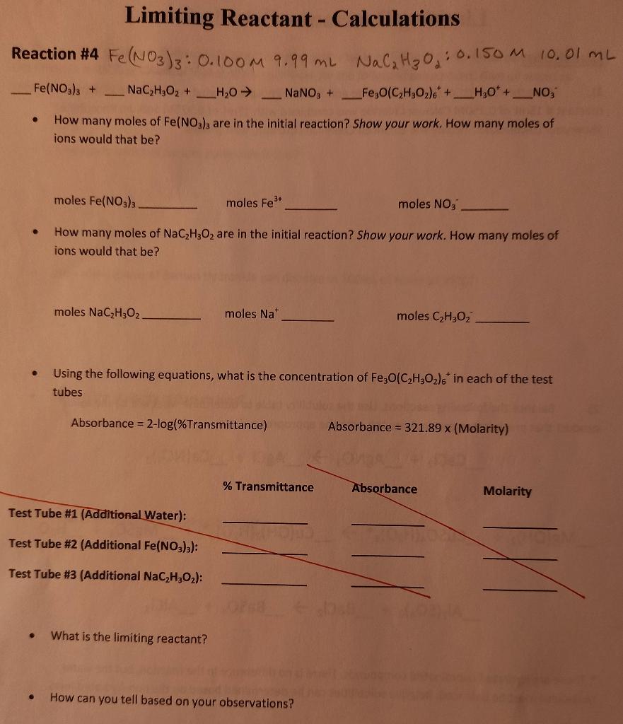 Solved Limiting Reactant - Calculations Reaction #4 | Chegg.com