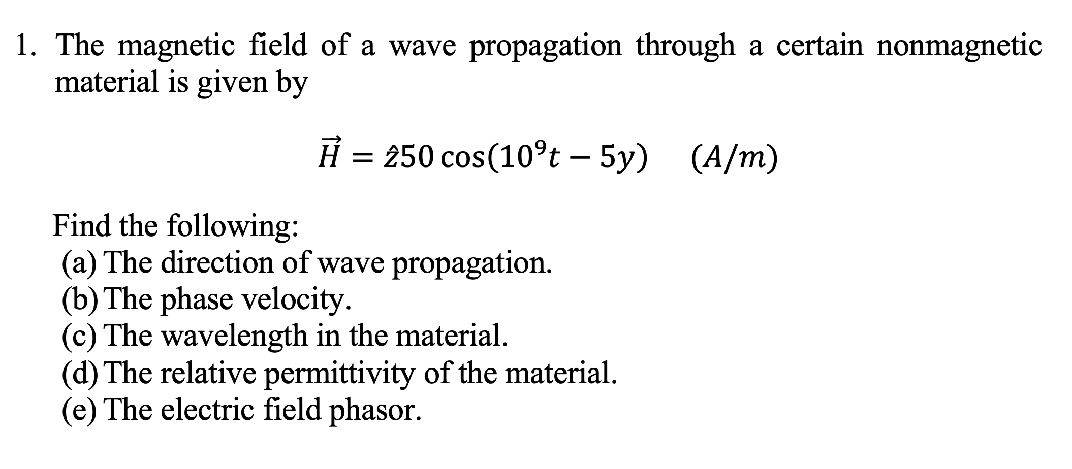 Solved 1. The magnetic field of a wave propagation through a | Chegg.com