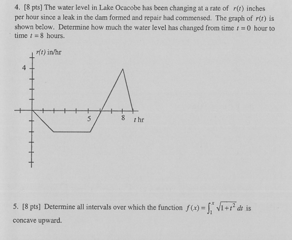 Solved 4. The water level in a Lake has been changing at a | Chegg.com