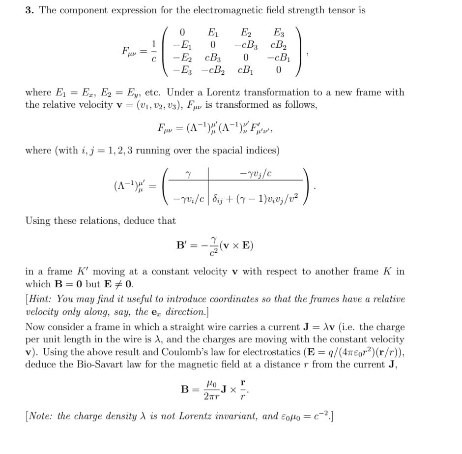 Solved 3. The component expression for the electromagnetic | Chegg.com