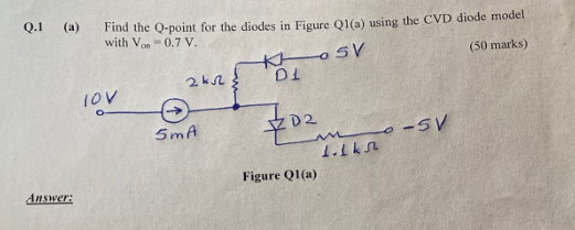 Solved Q.1 (a) Answer: Find the Q-point for the diodes in | Chegg.com