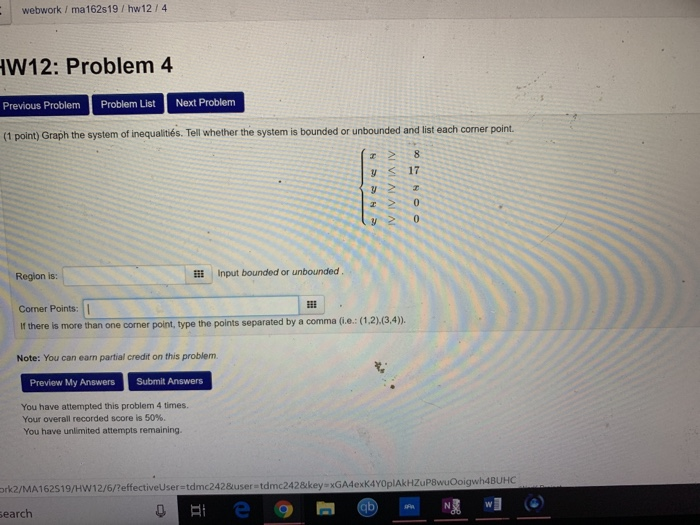 Solved webwork / ma162s19 /hw12 4 W12: Problem 4 Previous | Chegg.com Solved webwork / ma162s19 /hw12 4 W12: Problem 4 Previous | Chegg.com
