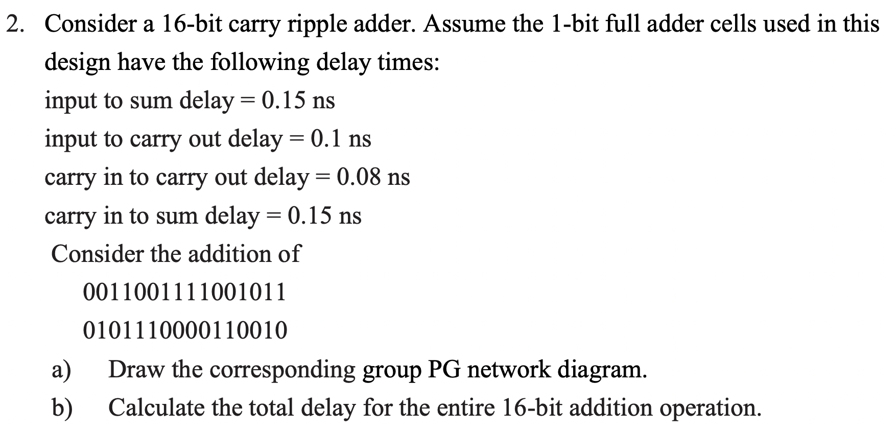 Solved 2. Consider a 16-bit carry ripple adder. Assume the | Chegg.com
