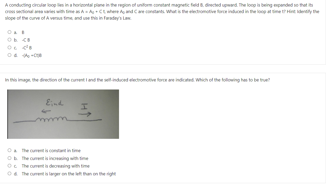 Solved A conducting circular loop lies in a horizontal plane | Chegg.com