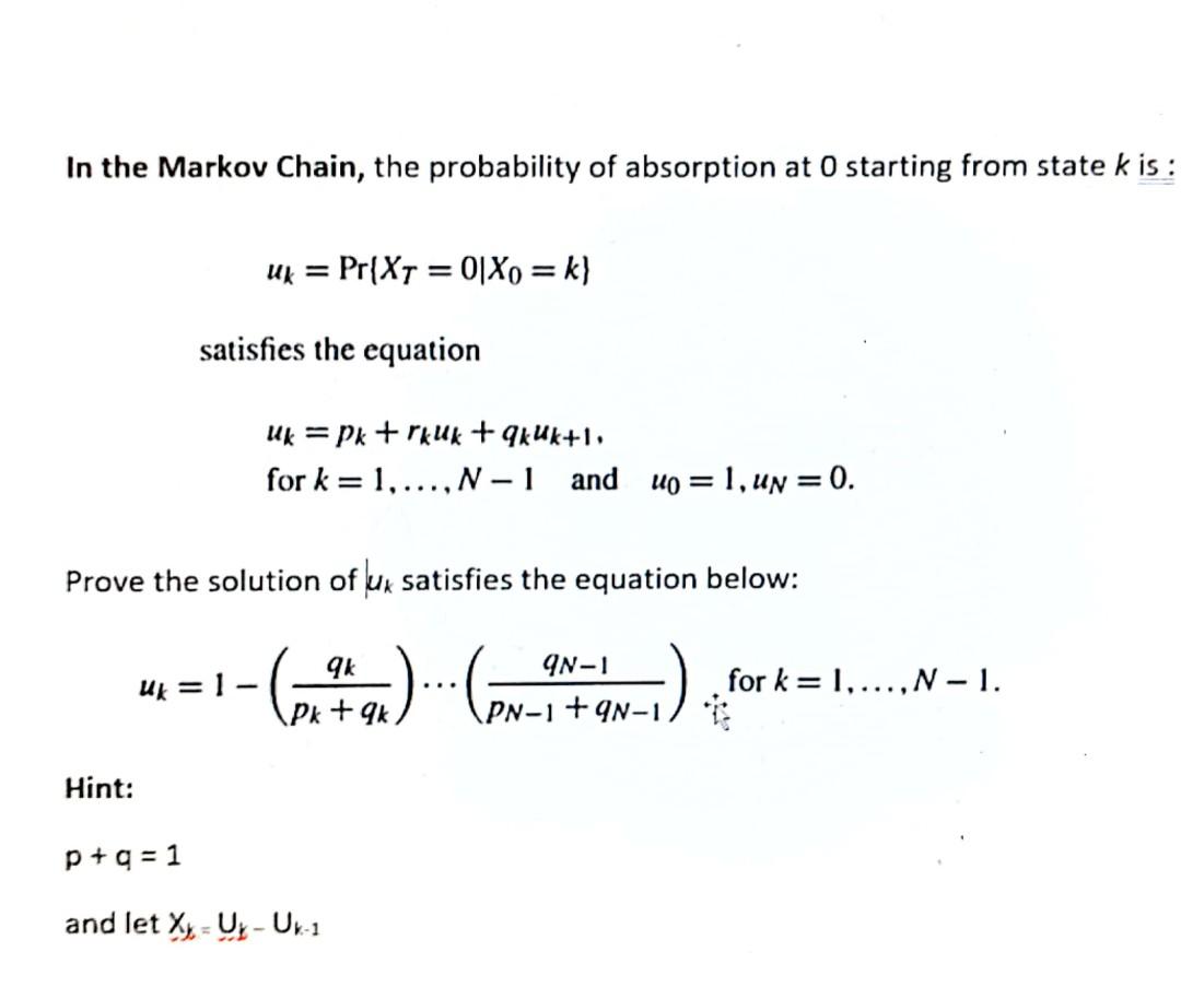 In the Markov Chain, the probability of absorption at | Chegg.com