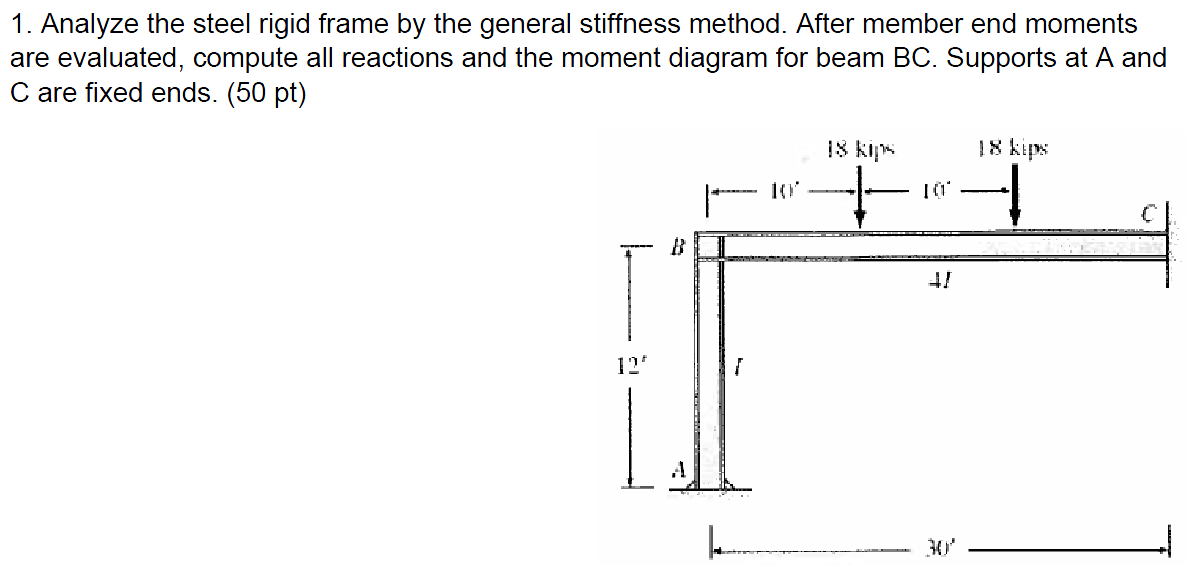 Solved 1. Analyze the steel rigid frame by the general | Chegg.com