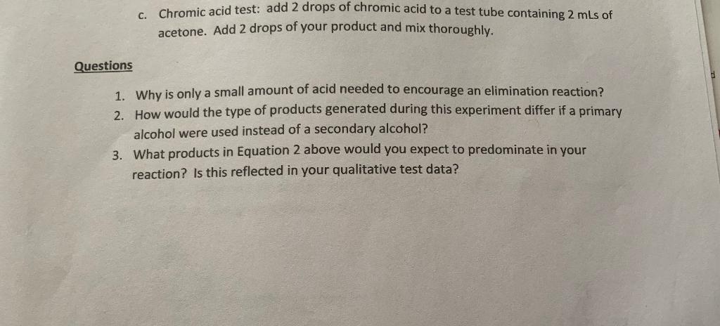 Solved c. Chromic acid test: add 2 drops of chromic acid to | Chegg.com