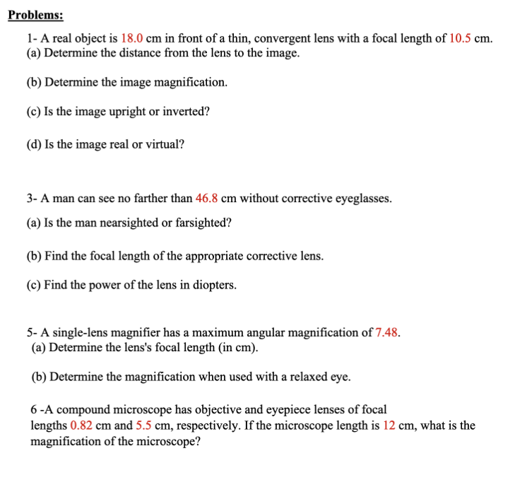 Solved Problems: 1- A real object is 18.0 cm in front of a | Chegg.com