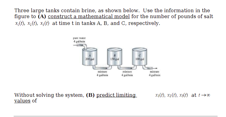 Solved Three large tanks contain brine, as shown below. Use | Chegg.com