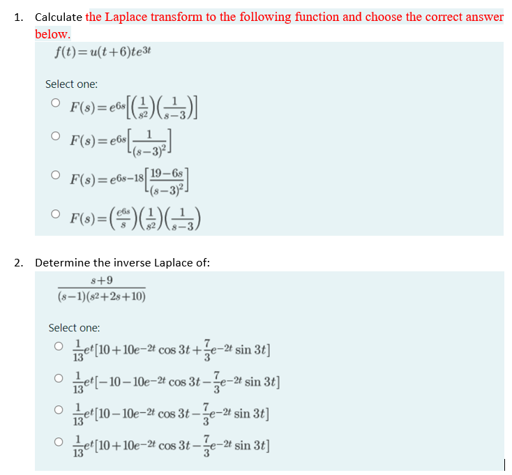 Solved 1. Calculate the Laplace transform to the following | Chegg.com
