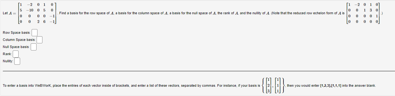 Solved Row Space basis: Column Space basis: Null Space | Chegg.com