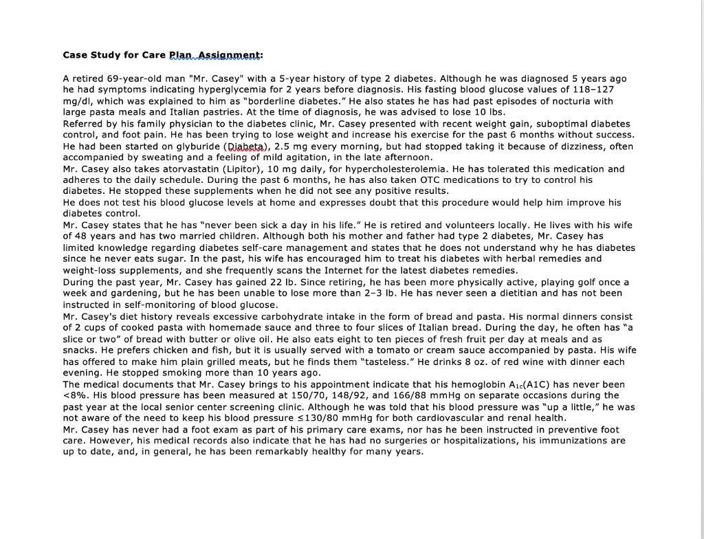 Solved Nursing Care plan. Please read the case study and | Chegg.com