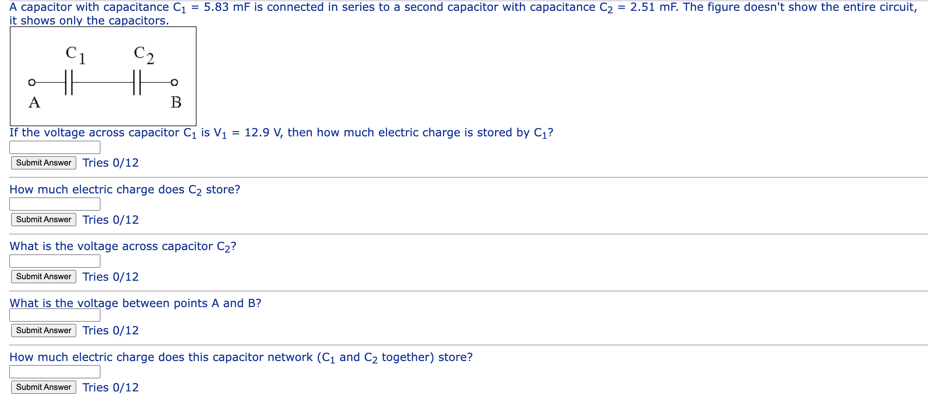 Solved A Capacitor With Capacitance C1 5 83mf Is Connected