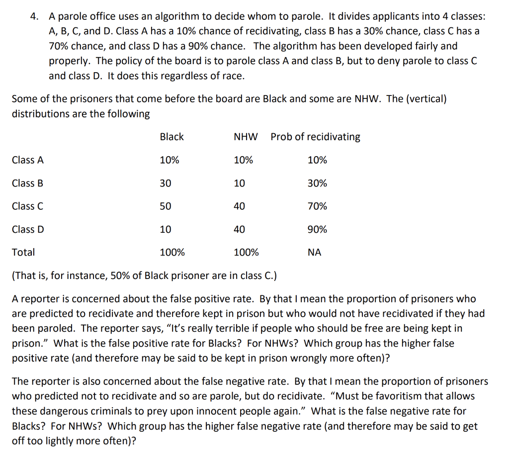 4. A parole office uses an algorithm to decide whom | Chegg.com
