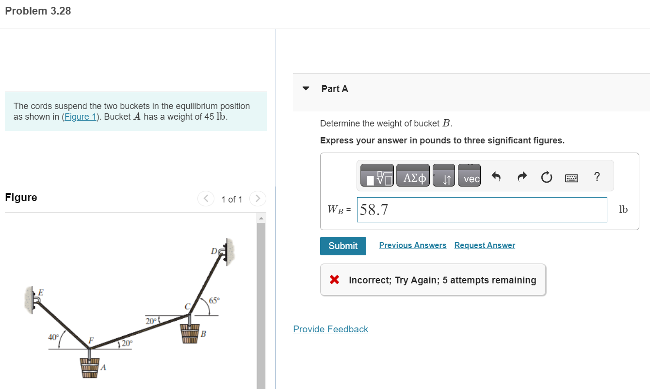 Solved Part AThe cords suspend the two buckets in the | Chegg.com