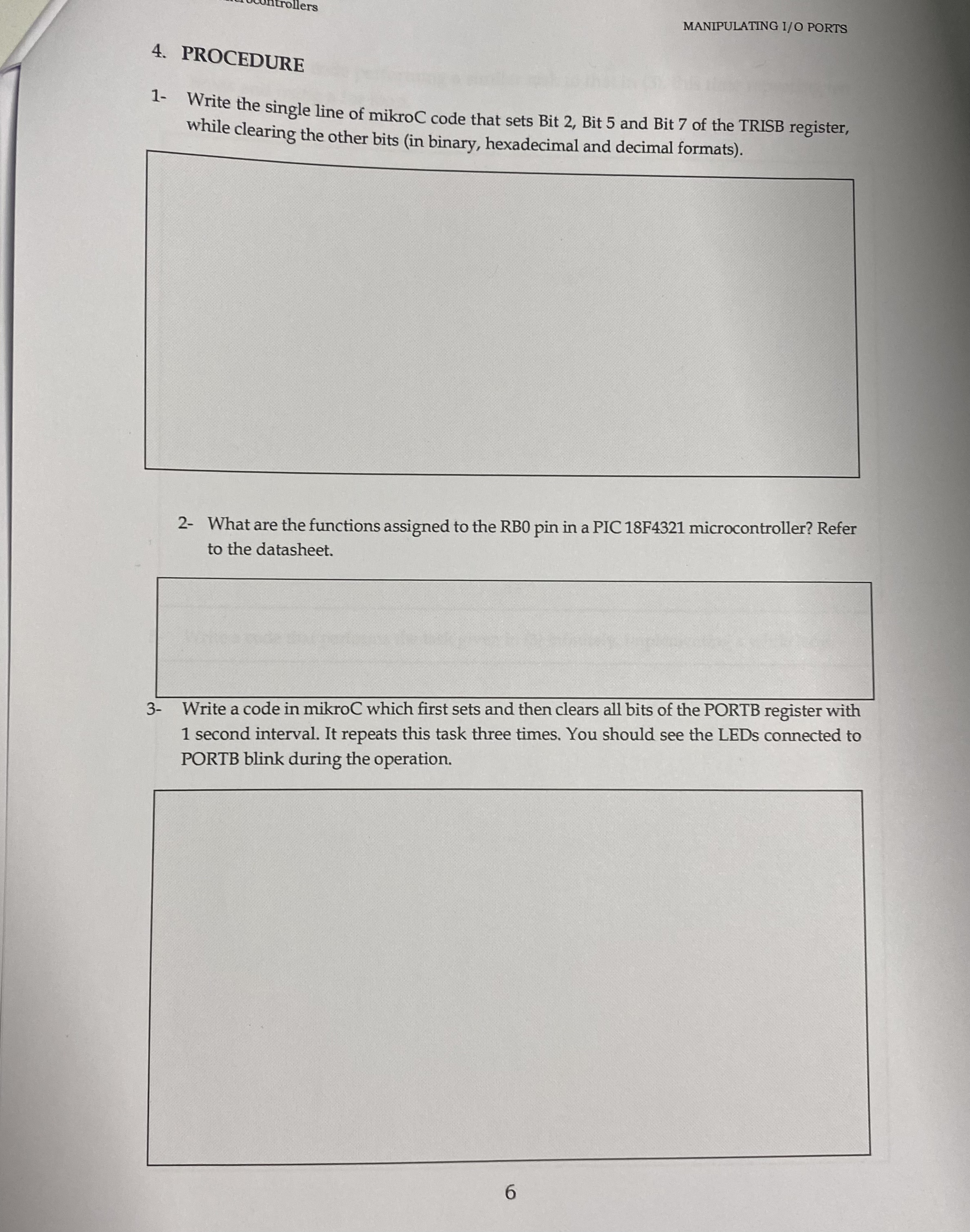 Solved 4. ﻿PROCEDURE1- ﻿Write the single line of mikroC code | Chegg.com