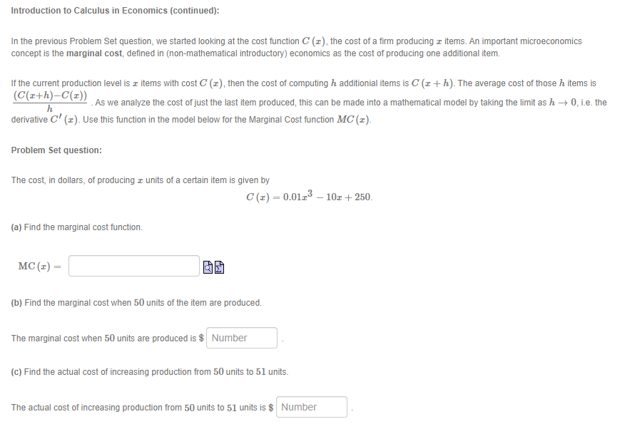 Solved Introduction to Calculus in Economics (continued): In | Chegg.com