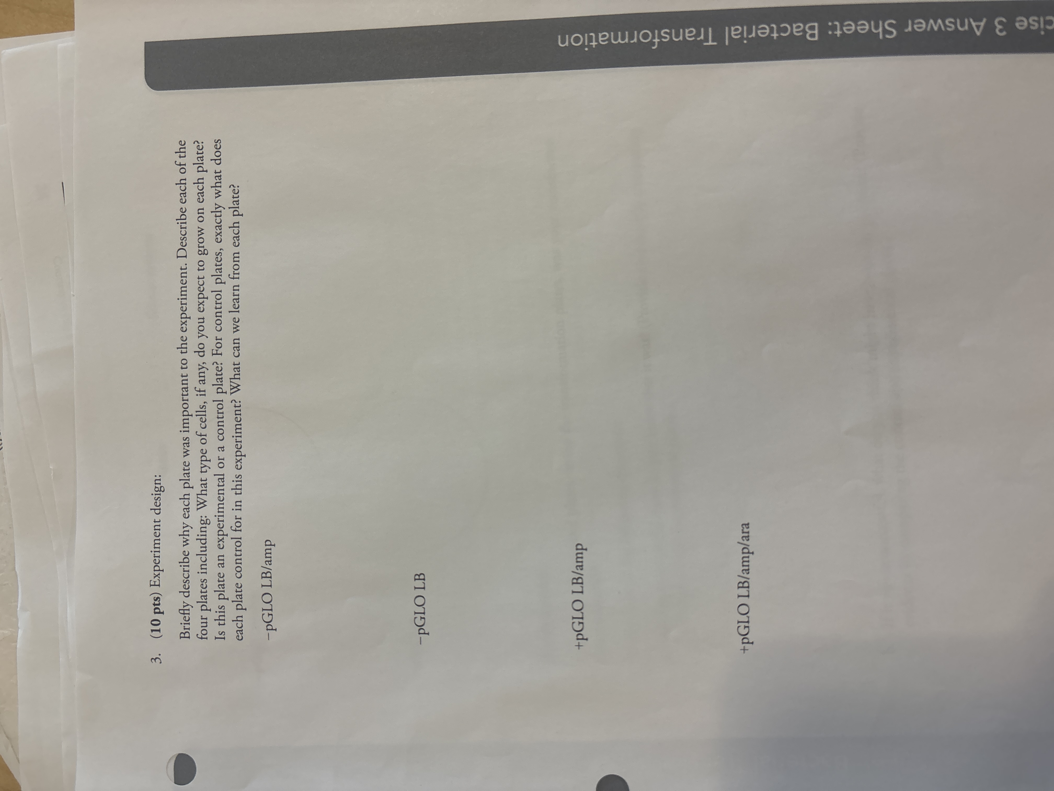 Solved ( 10pts ﻿Experiment design:Briefly describe why each | Chegg.com